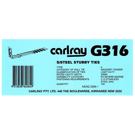 Stubby Ties Stainless Steel Box of 150 Carlray G316 - BBS