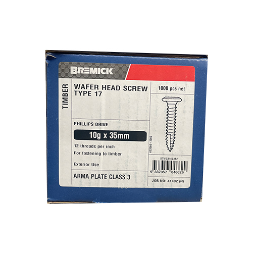 Wafer Head Screw 10g x 35mm Gal Timber Screws Box of 1000 - BBS