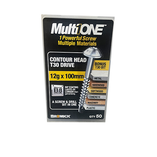Multi Screw 12g x 100mm Contour Head B8 Coating Box of 50 MultiONE - BBS